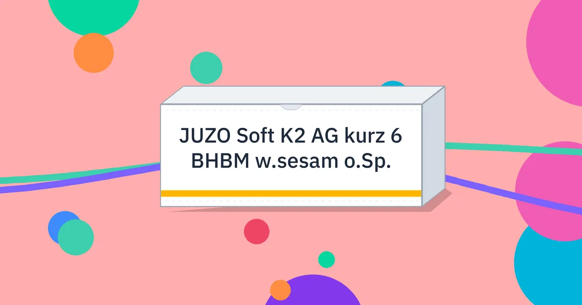 Symbolbild: Packung mit der Aufschrift JUZO Soft K2 AG kurz 6 BHBM w.sesam o.Sp. (PZN 14869486) – Verfügbarkeit und Bezug in Apotheken in Frankfurt am Main