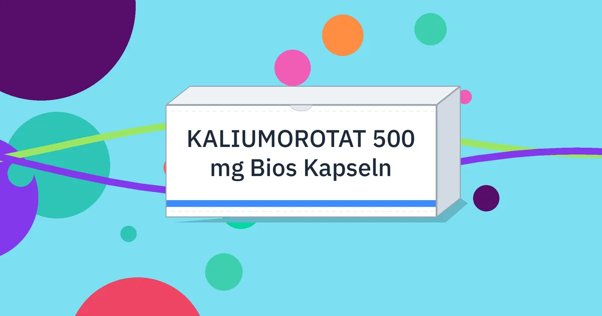 Symbolbild: Packung mit der Aufschrift KALIUMOROTAT 500 mg Bios Kapseln (PZN 16329156) – Verfügbarkeit und Bezug in Apotheken in Frankfurt am Main