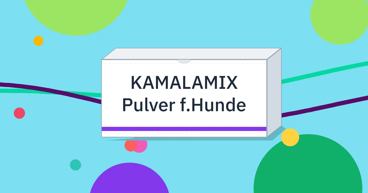 Symbolbild: Packung mit der Aufschrift KAMALAMIX Pulver f.Hunde (PZN 16906777) – Verfügbarkeit und Bezug in Apotheken in Frankfurt am Main