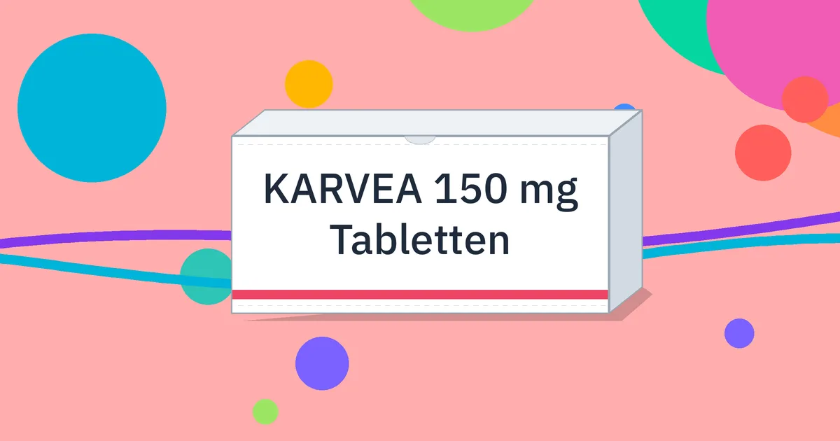 Symbolbild: Packung mit der Aufschrift KARVEA 150 mg Tabletten (PZN 00647629) – Verfügbarkeit und Bezug in Apotheken in Frankfurt am Main