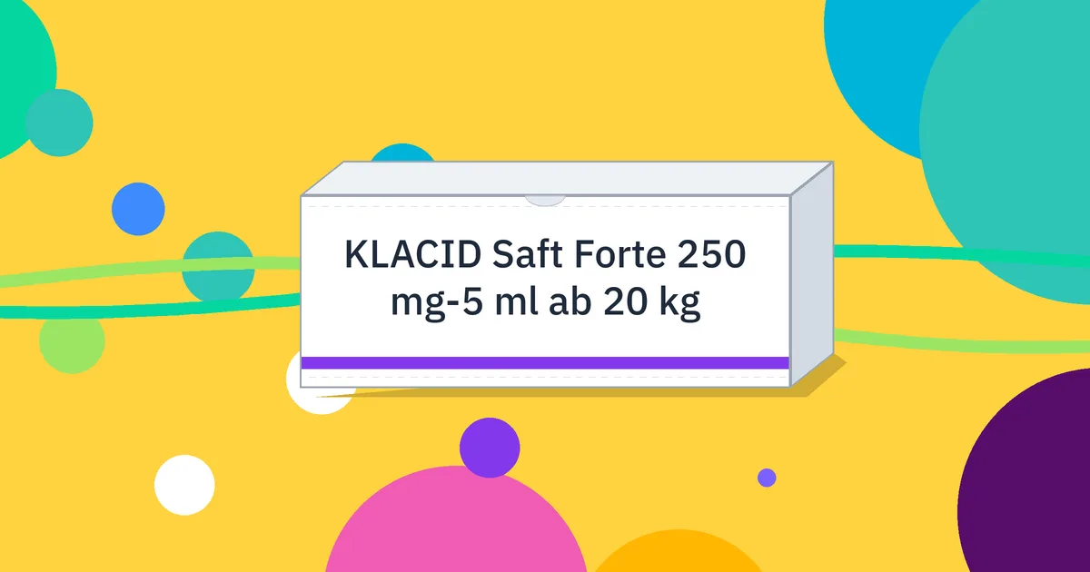 Symbolbild: Packung mit der Aufschrift KLACID Saft Forte 250 mg-5 ml ab 20 kg (PZN 00557576) – Verfügbarkeit und Bezug in Apotheken in Frankfurt am Main