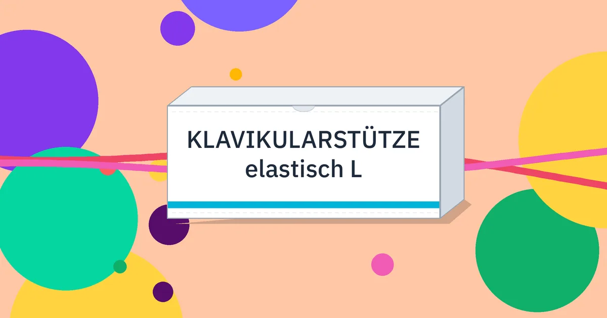 Symbolbild: Packung mit der Aufschrift KLAVIKULARSTÜTZE elastisch L (PZN 19069336) – Verfügbarkeit und Bezug in Apotheken in Frankfurt am Main