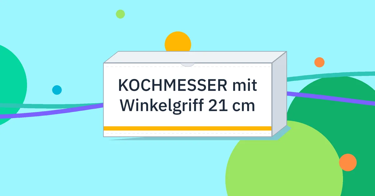 Symbolbild: Packung mit der Aufschrift KOCHMESSER mit Winkelgriff 21 cm (PZN 07497713) – Verfügbarkeit und Bezug in Apotheken in Frankfurt am Main