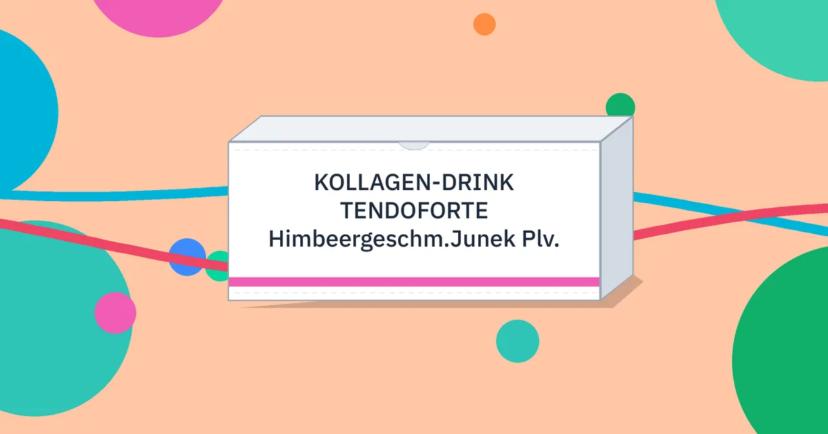 Symbolbild: Packung mit der Aufschrift KOLLAGEN-DRINK TENDOFORTE Himbeergeschm.Junek Plv. (PZN 20808460) – Verfügbarkeit und Bezug in Apotheken in Frankfurt am Main