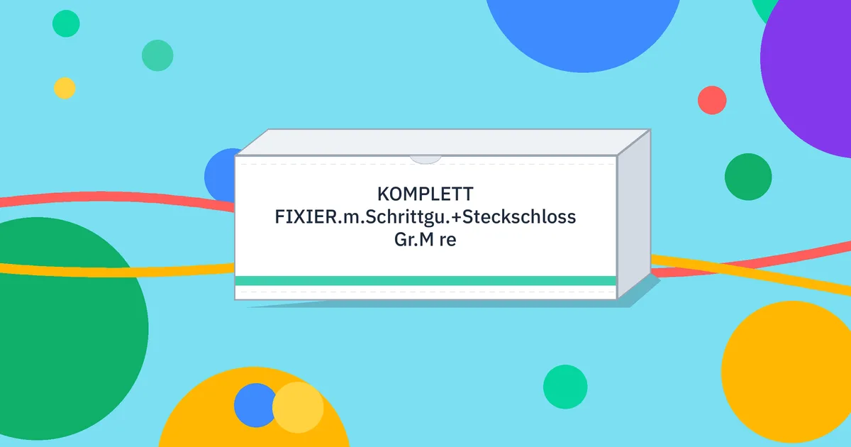 Symbolbild: Packung mit der Aufschrift KOMPLETT FIXIER.m.Schrittgu.+Steckschloss Gr.M re (PZN 11573561) – Verfügbarkeit und Bezug in Apotheken in Frankfurt am Main