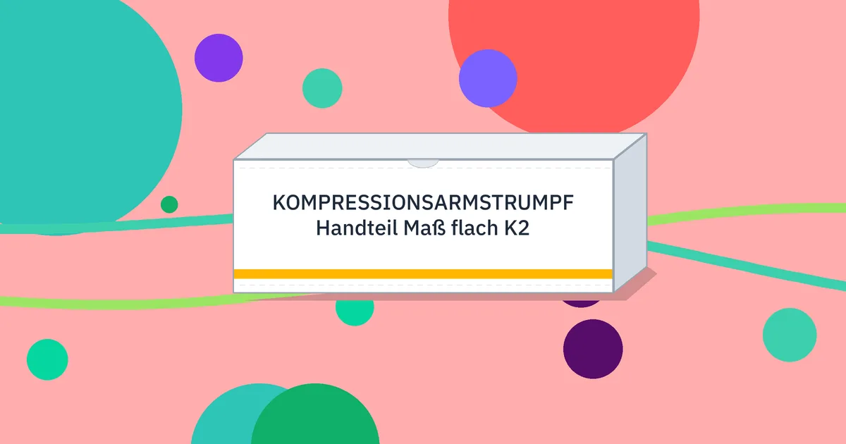 Symbolbild: Packung mit der Aufschrift KOMPRESSIONSARMSTRUMPF Handteil Maß flach K2 (PZN 16746440) – Verfügbarkeit und Bezug in Apotheken in Frankfurt am Main