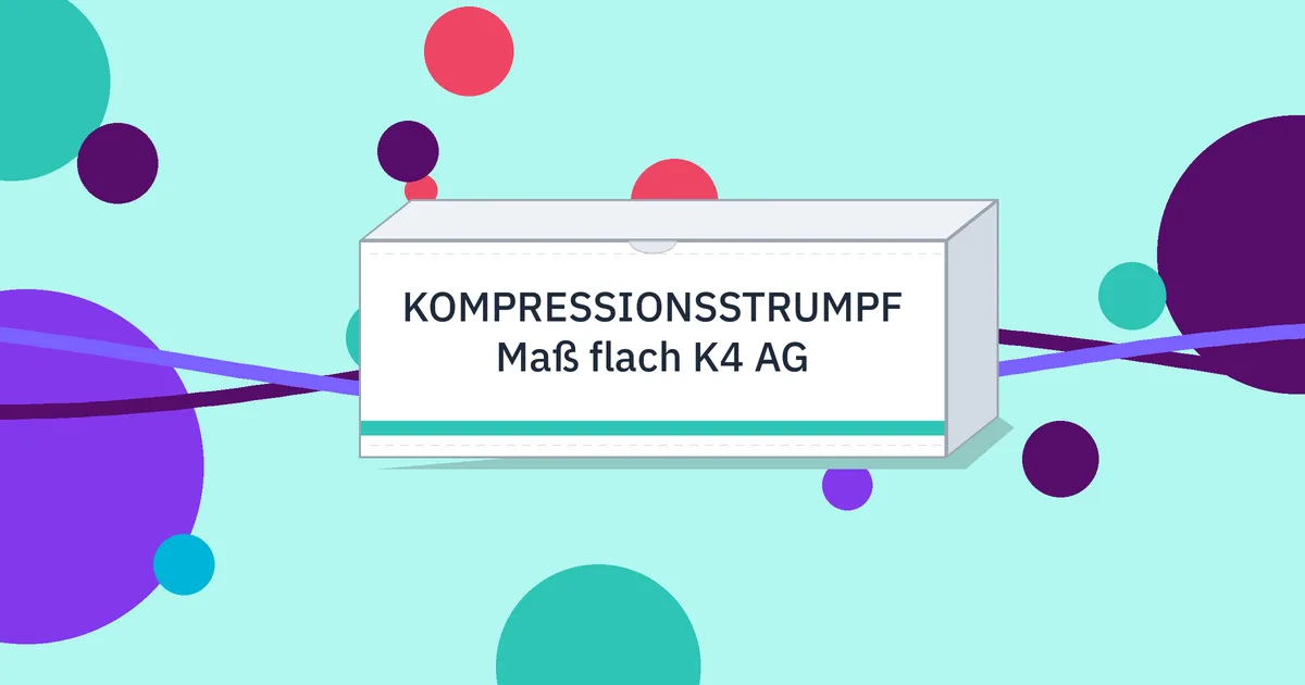 Symbolbild: Packung mit der Aufschrift KOMPRESSIONSSTRUMPF Maß flach K4 AG (PZN 16745340) – Verfügbarkeit und Bezug in Apotheken in Frankfurt am Main