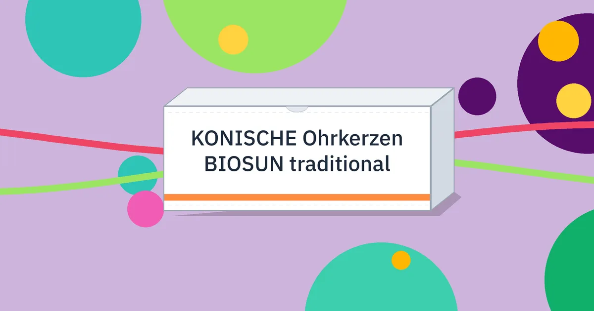 Symbolbild: Packung mit der Aufschrift KONISCHE Ohrkerzen BIOSUN traditional (PZN 15259399) – Verfügbarkeit und Bezug in Apotheken in Frankfurt am Main