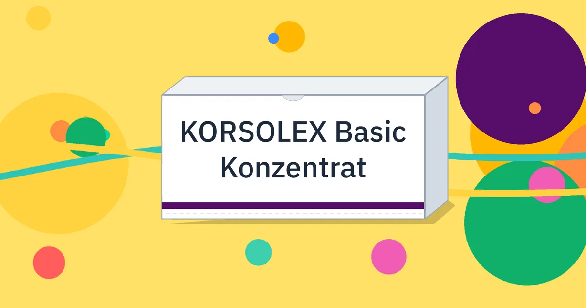 Symbolbild: Packung mit der Aufschrift KORSOLEX Basic Konzentrat (PZN 07699871) – Verfügbarkeit und Bezug in Apotheken in Frankfurt am Main