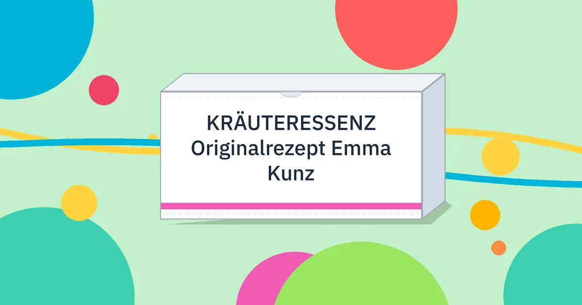 Symbolbild: Packung mit der Aufschrift KRÄUTERESSENZ Originalrezept Emma Kunz (PZN 16778517) – Verfügbarkeit und Bezug in Apotheken in Frankfurt am Main