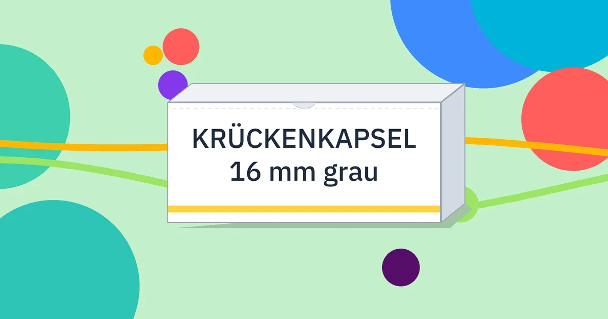Symbolbild: Packung mit der Aufschrift KRÜCKENKAPSEL 16 mm grau (PZN 02695288) – Verfügbarkeit und Bezug in Apotheken in Frankfurt am Main