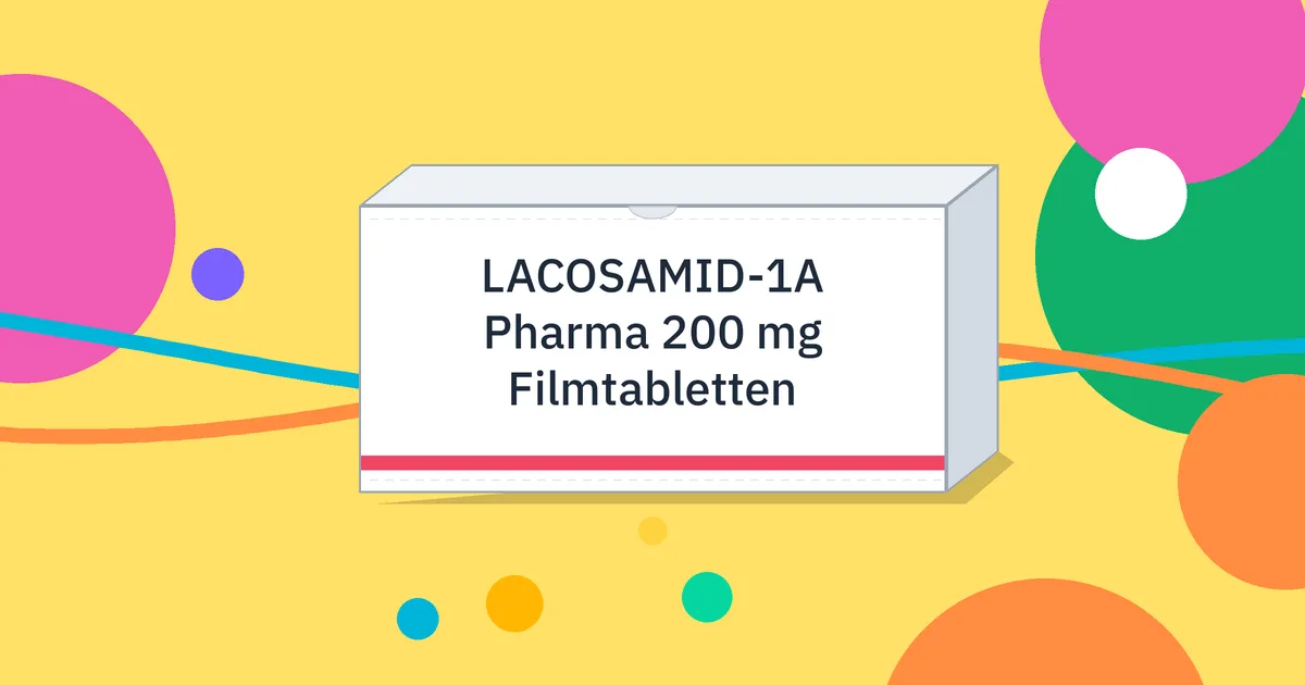 Symbolbild: Packung mit der Aufschrift LACOSAMID-1A Pharma 200 mg Filmtabletten (PZN 15235743) – Verfügbarkeit und Bezug in Apotheken in Frankfurt am Main