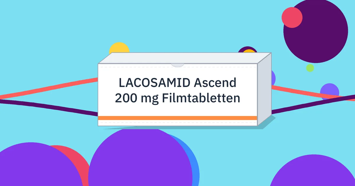 Symbolbild: Packung mit der Aufschrift LACOSAMID Ascend 200 mg Filmtabletten (PZN 18218656) – Verfügbarkeit und Bezug in Apotheken in Frankfurt am Main
