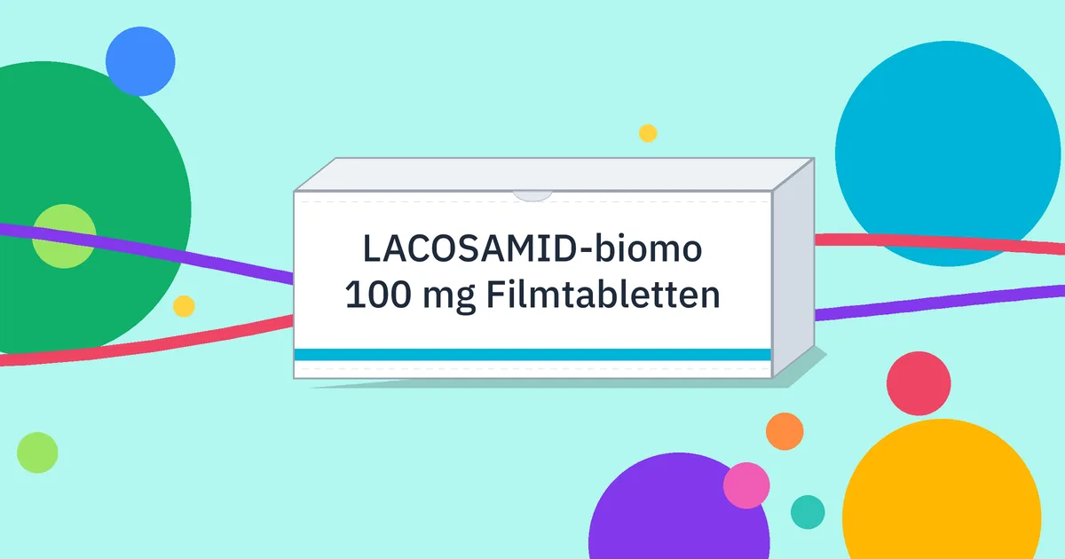 Symbolbild: Packung mit der Aufschrift LACOSAMID-biomo 100 mg Filmtabletten (PZN 17212545) – Verfügbarkeit und Bezug in Apotheken in Frankfurt am Main