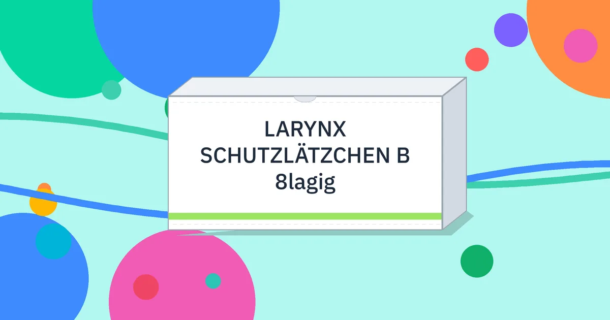 Symbolbild: Packung mit der Aufschrift LARYNX SCHUTZLÄTZCHEN B 8lagig (PZN 07308741) – Verfügbarkeit und Bezug in Apotheken in Frankfurt am Main