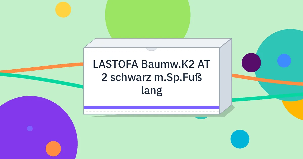 Symbolbild: Packung mit der Aufschrift LASTOFA Baumw.K2 AT 2 schwarz m.Sp.Fuß lang (PZN 01950152) – Verfügbarkeit und Bezug in Apotheken in Frankfurt am Main