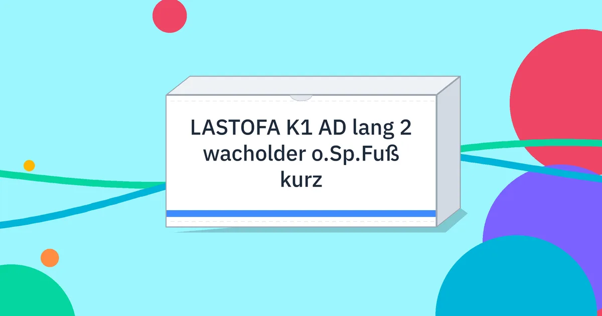 Symbolbild: Packung mit der Aufschrift LASTOFA K1 AD lang 2 wacholder o.Sp.Fuß kurz (PZN 13786692) – Verfügbarkeit und Bezug in Apotheken in Frankfurt am Main