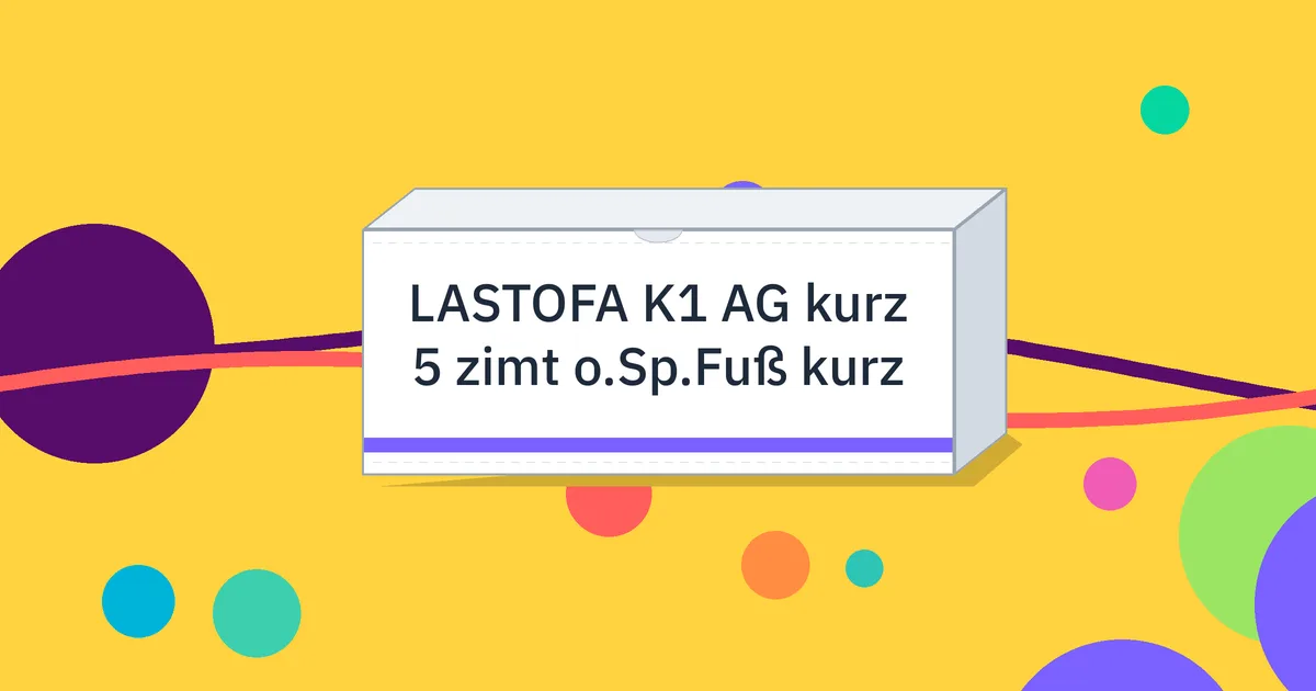 Symbolbild: Packung mit der Aufschrift LASTOFA K1 AG kurz 5 zimt o.Sp.Fuß kurz (PZN 13793143) – Verfügbarkeit und Bezug in Apotheken in Frankfurt am Main