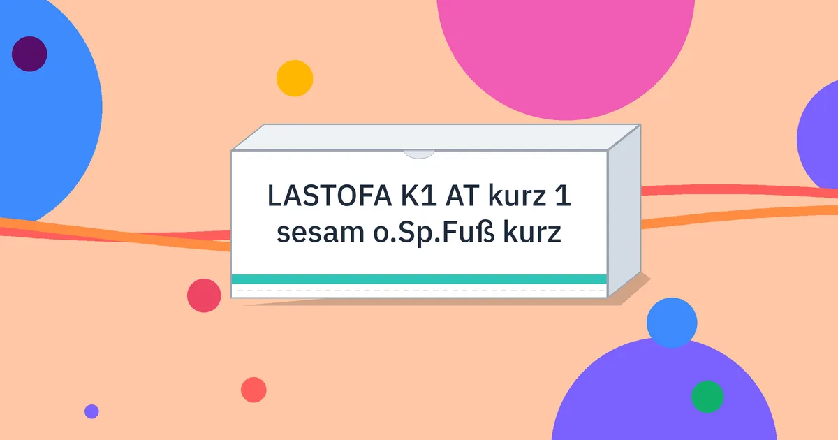 Symbolbild: Packung mit der Aufschrift LASTOFA K1 AT kurz 1 sesam o.Sp.Fuß kurz (PZN 13795231) – Verfügbarkeit und Bezug in Apotheken in Frankfurt am Main