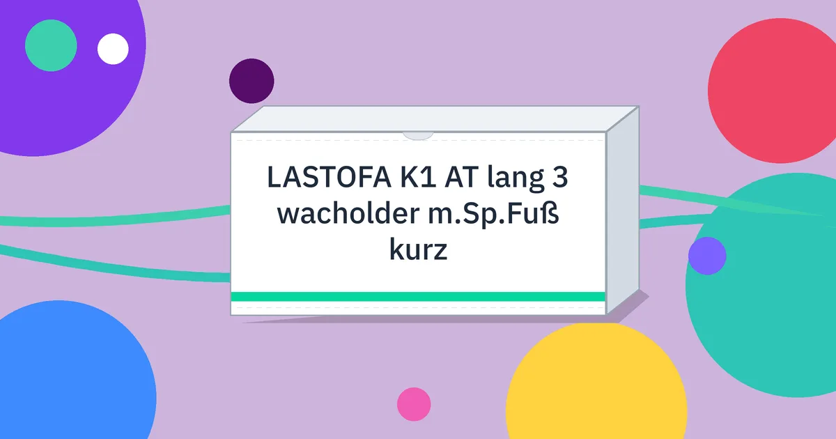 Symbolbild: Packung mit der Aufschrift LASTOFA K1 AT lang 3 wacholder m.Sp.Fuß kurz (PZN 13795840) – Verfügbarkeit und Bezug in Apotheken in Frankfurt am Main