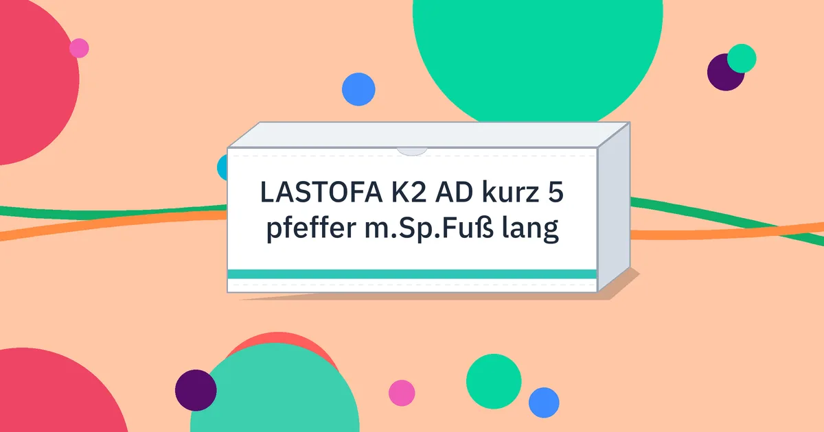 Symbolbild: Packung mit der Aufschrift LASTOFA K2 AD kurz 5 pfeffer m.Sp.Fuß lang (PZN 13801173) – Verfügbarkeit und Bezug in Apotheken in Frankfurt am Main