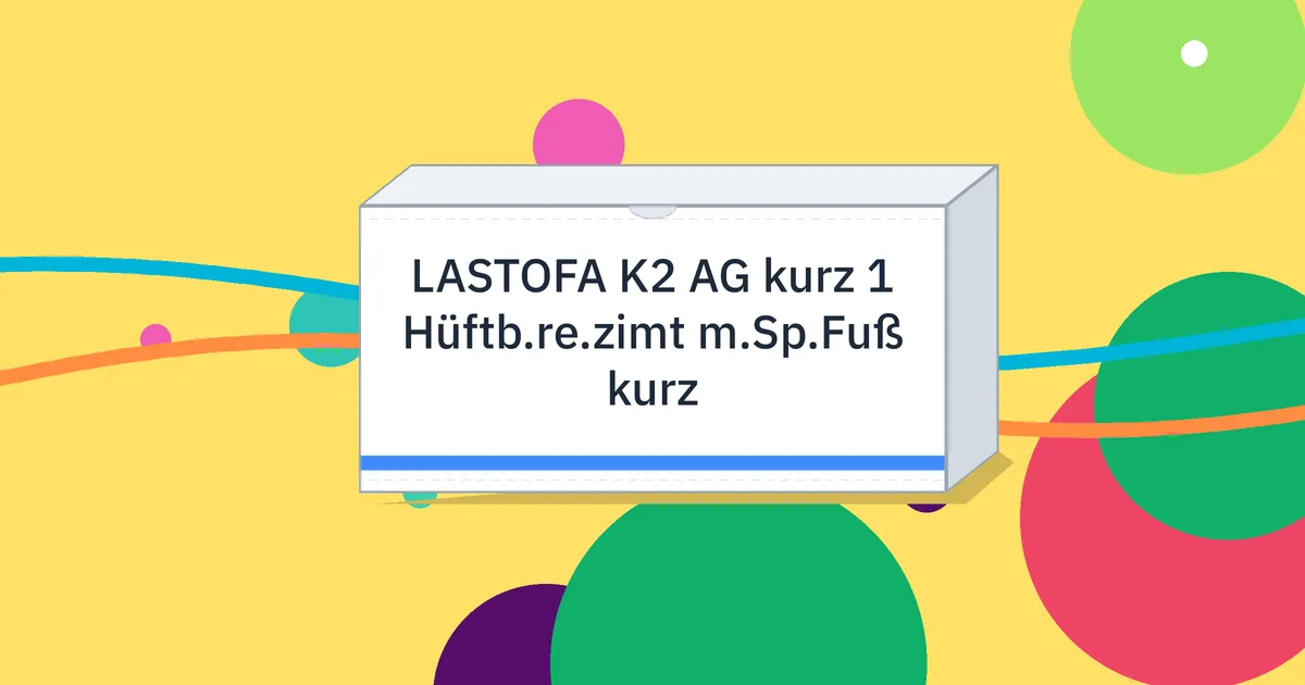 Symbolbild: Packung mit der Aufschrift LASTOFA K2 AG kurz 1 Hüftb.re.zimt m.Sp.Fuß kurz (PZN 13810456) – Verfügbarkeit und Bezug in Apotheken in Frankfurt am Main
