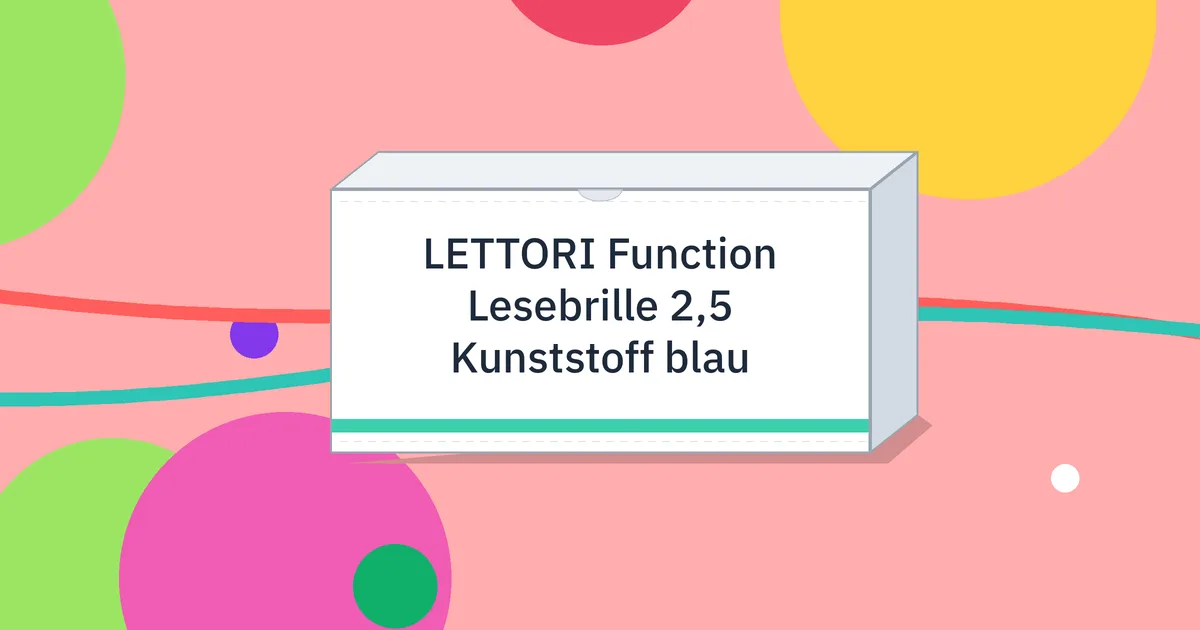Symbolbild: Packung mit der Aufschrift LETTORI Function Lesebrille 2,5 Kunststoff blau (PZN 11056937) – Verfügbarkeit und Bezug in Apotheken in Frankfurt am Main