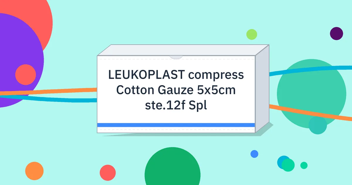 Symbolbild: Packung mit der Aufschrift LEUKOPLAST compress Cotton Gauze 5x5cm ste.12f Spl (PZN 20741276) – Verfügbarkeit und Bezug in Apotheken in Frankfurt am Main