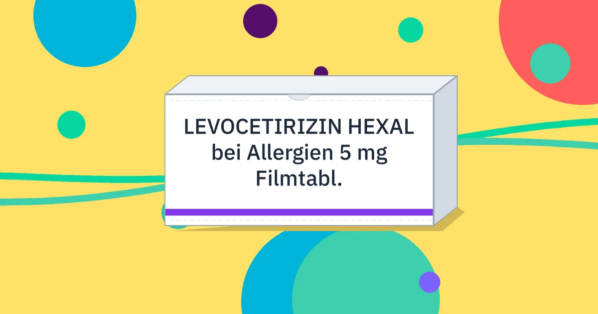 Symbolbild: Packung mit der Aufschrift LEVOCETIRIZIN HEXAL bei Allergien 5 mg Filmtabl. (PZN 14241664) – Verfügbarkeit und Bezug in Apotheken in Frankfurt am Main