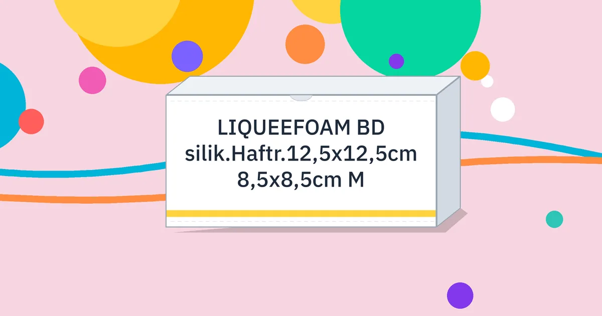 Symbolbild: Packung mit der Aufschrift LIQUEEFOAM BD silik.Haftr.12,5x12,5cm 8,5x8,5cm M (PZN 19868741) – Verfügbarkeit und Bezug in Apotheken in Frankfurt am Main