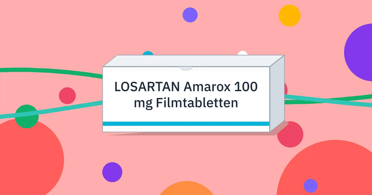 Symbolbild: Packung mit der Aufschrift LOSARTAN Amarox 100 mg Filmtabletten (PZN 18273388) – Verfügbarkeit und Bezug in Apotheken in Frankfurt am Main