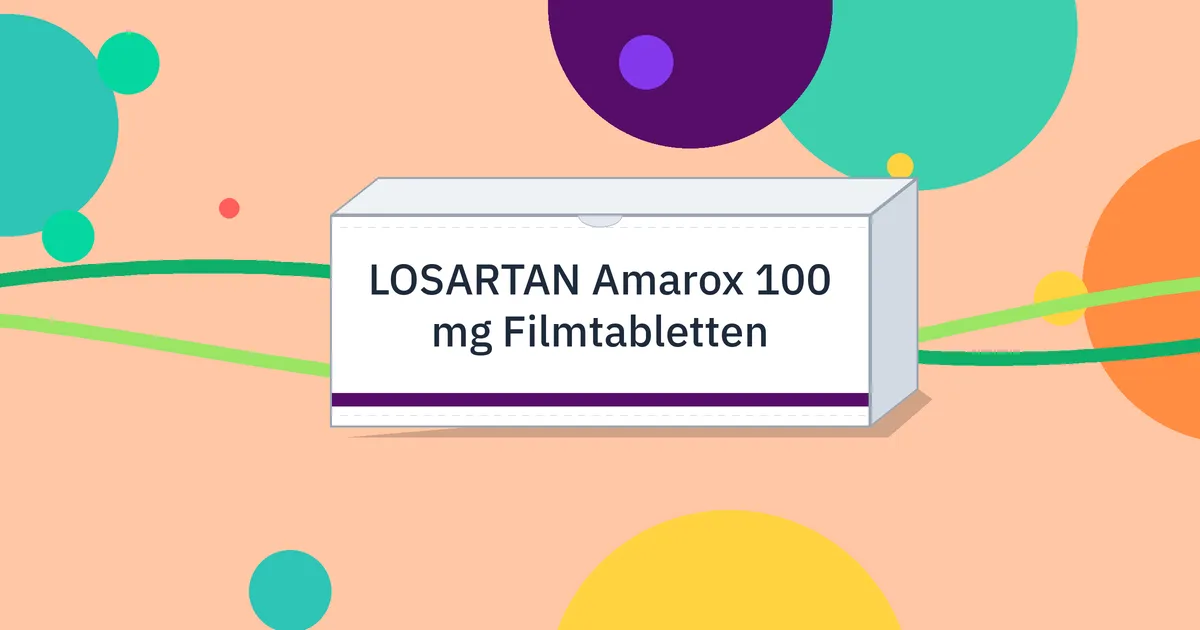 Symbolbild: Packung mit der Aufschrift LOSARTAN Amarox 100 mg Filmtabletten (PZN 18273371) – Verfügbarkeit und Bezug in Apotheken in Frankfurt am Main