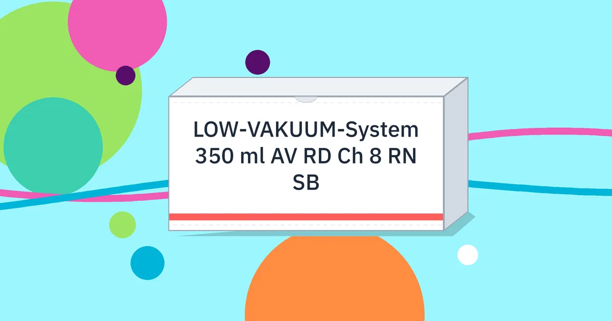 Symbolbild: Packung mit der Aufschrift LOW-VAKUUM-System 350 ml AV RD Ch 8 RN SB (PZN 17486171) – Verfügbarkeit und Bezug in Apotheken in Frankfurt am Main