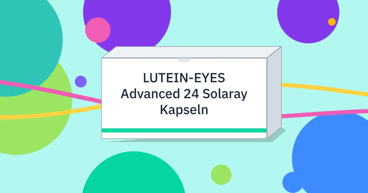 Symbolbild: Packung mit der Aufschrift LUTEIN-EYES Advanced 24 Solaray Kapseln (PZN 19440701) – Verfügbarkeit und Bezug in Apotheken in Frankfurt am Main