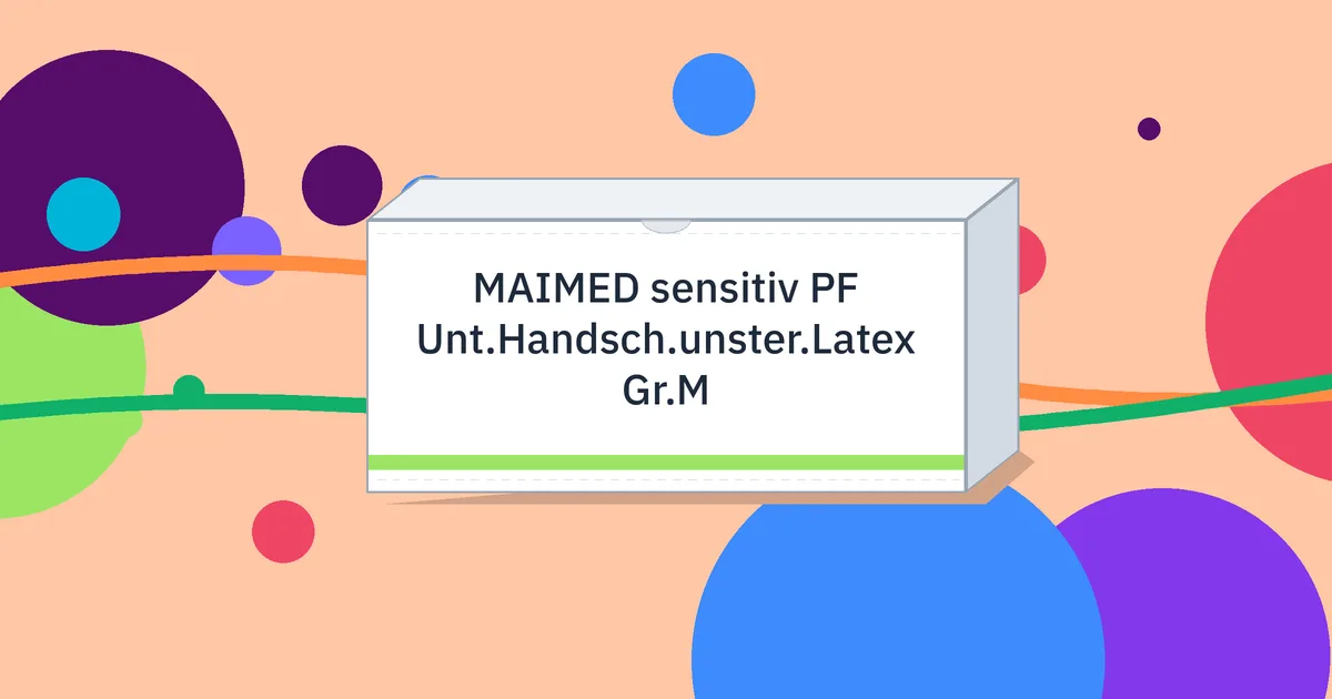 Symbolbild: Packung mit der Aufschrift MAIMED sensitiv PF Unt.Handsch.unster.Latex Gr.M (PZN 02207998) – Verfügbarkeit und Bezug in Apotheken in Frankfurt am Main