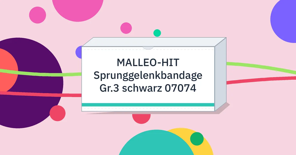 Symbolbild: Packung mit der Aufschrift MALLEO-HIT Sprunggelenkbandage Gr.3 schwarz 07074 (PZN 00763933) – Verfügbarkeit und Bezug in Apotheken in Frankfurt am Main