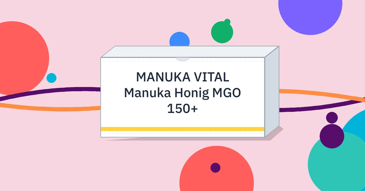 Symbolbild: Packung mit der Aufschrift MANUKA VITAL Manuka Honig MGO 150+ (PZN 20285826) – Verfügbarkeit und Bezug in Apotheken in Frankfurt am Main