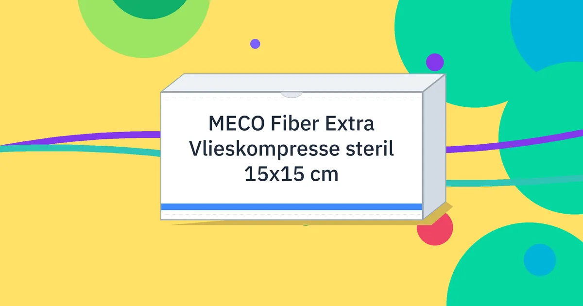 Symbolbild: Packung mit der Aufschrift MECO Fiber Extra Vlieskompresse steril 15x15 cm (PZN 19777381) – Verfügbarkeit und Bezug in Apotheken in Frankfurt am Main