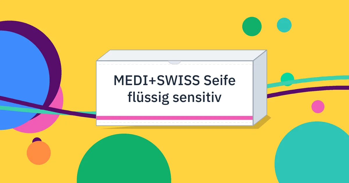 Symbolbild: Packung mit der Aufschrift MEDI+SWISS Seife flüssig sensitiv (PZN 20649501) – Verfügbarkeit und Bezug in Apotheken in Frankfurt am Main