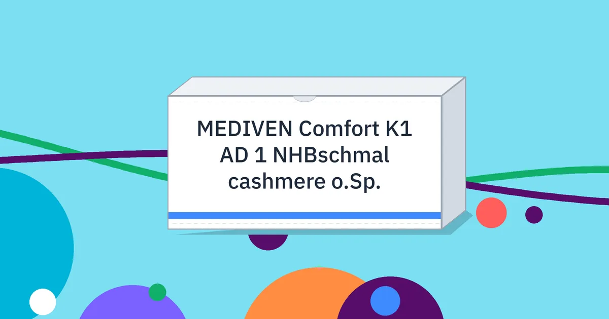 Symbolbild: Packung mit der Aufschrift MEDIVEN Comfort K1 AD 1 NHBschmal cashmere o.Sp. (PZN 14659375) – Verfügbarkeit und Bezug in Apotheken in Frankfurt am Main