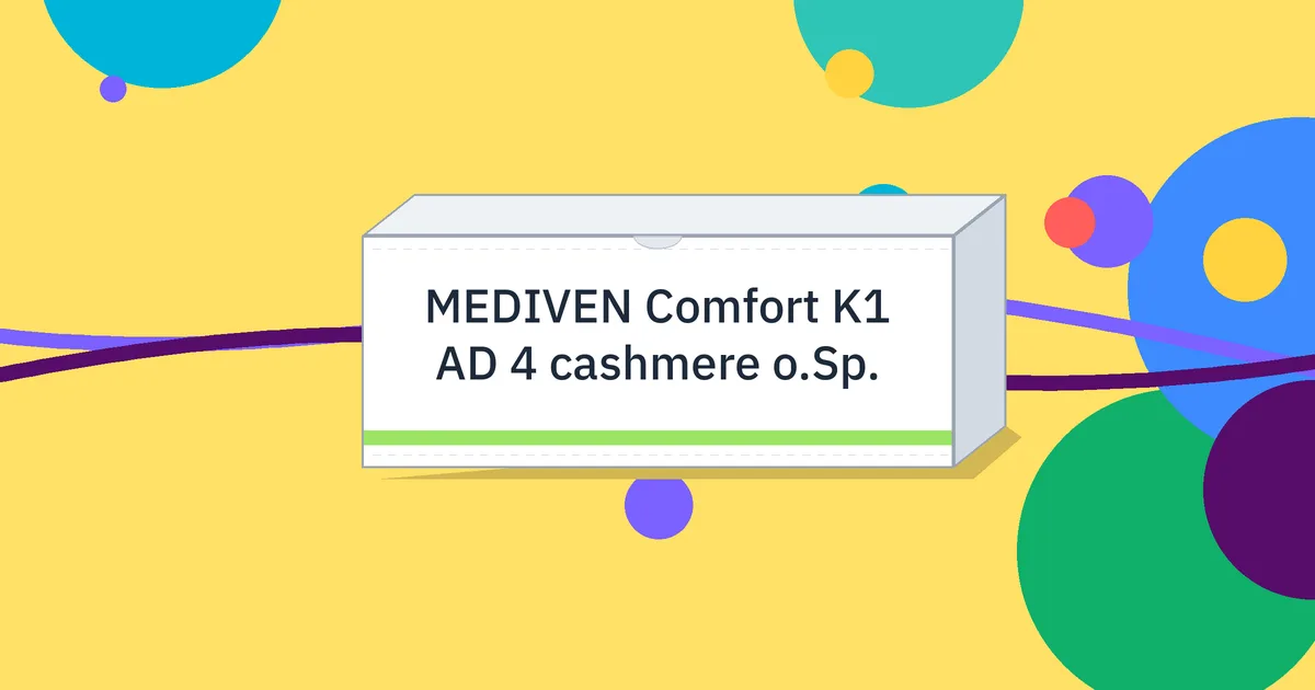 Symbolbild: Packung mit der Aufschrift MEDIVEN Comfort K1 AD 4 cashmere o.Sp. (PZN 14658312) – Verfügbarkeit und Bezug in Apotheken in Frankfurt am Main
