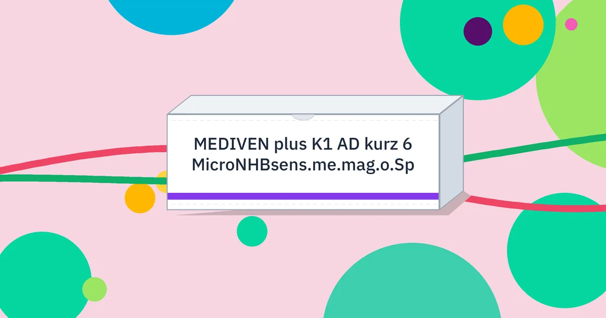 Symbolbild: Packung mit der Aufschrift MEDIVEN plus K1 AD kurz 6 MicroNHBsens.me.mag.o.Sp (PZN 15906870) – Verfügbarkeit und Bezug in Apotheken in Frankfurt am Main