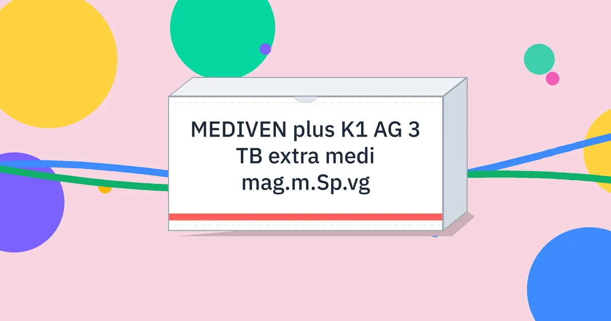 Symbolbild: Packung mit der Aufschrift MEDIVEN plus K1 AG 3 TB extra medi mag.m.Sp.vg (PZN 15062952) – Verfügbarkeit und Bezug in Apotheken in Frankfurt am Main