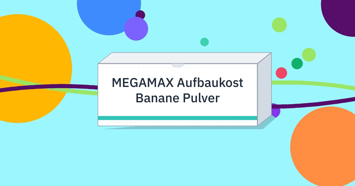 Symbolbild: Packung mit der Aufschrift MEGAMAX Aufbaukost Banane Pulver (PZN 03246411) – Verfügbarkeit und Bezug in Apotheken in Frankfurt am Main
