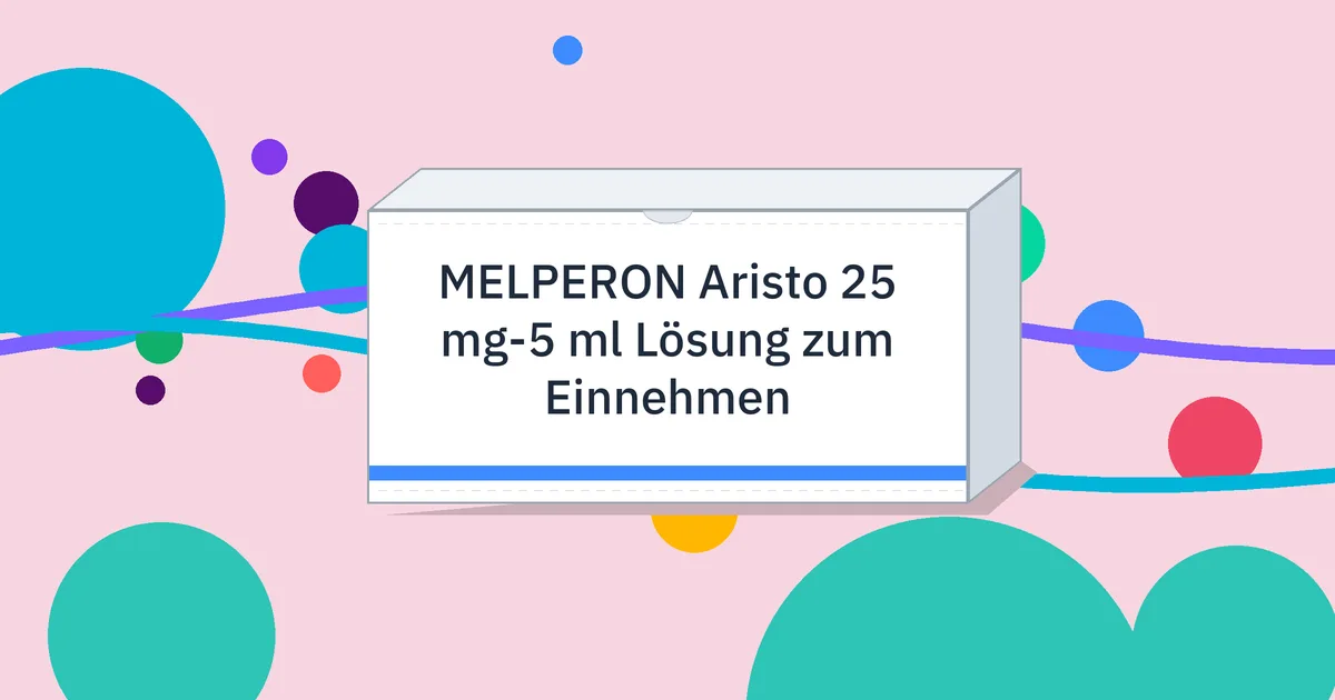 Symbolbild: Packung mit der Aufschrift MELPERON Aristo 25 mg-5 ml Lösung zum Einnehmen (PZN 09491465) – Verfügbarkeit und Bezug in Apotheken in Frankfurt am Main