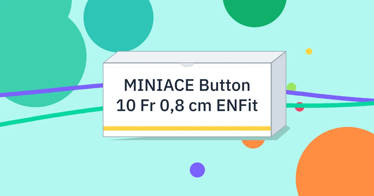 Symbolbild: Packung mit der Aufschrift MINIACE Button 10 Fr 0,8 cm ENFit (PZN 16952872) – Verfügbarkeit und Bezug in Apotheken in Frankfurt am Main
