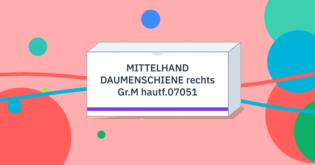 Symbolbild: Packung mit der Aufschrift MITTELHAND DAUMENSCHIENE rechts Gr.M hautf.07051 (PZN 15323039) – Verfügbarkeit und Bezug in Apotheken in Frankfurt am Main