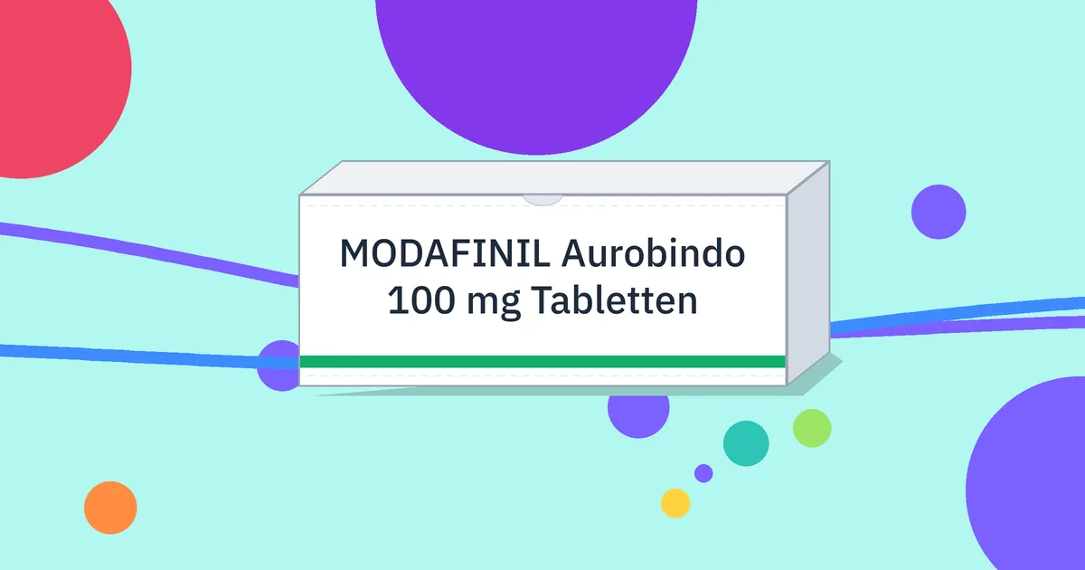Symbolbild: Packung mit der Aufschrift MODAFINIL Aurobindo 100 mg Tabletten (PZN 19114284) – Verfügbarkeit und Bezug in Apotheken in Frankfurt am Main