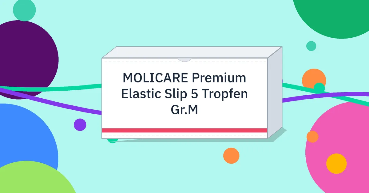 Symbolbild: Packung mit der Aufschrift MOLICARE Premium Elastic Slip 5 Tropfen Gr.M (PZN 15783663) – Verfügbarkeit und Bezug in Apotheken in Frankfurt am Main
