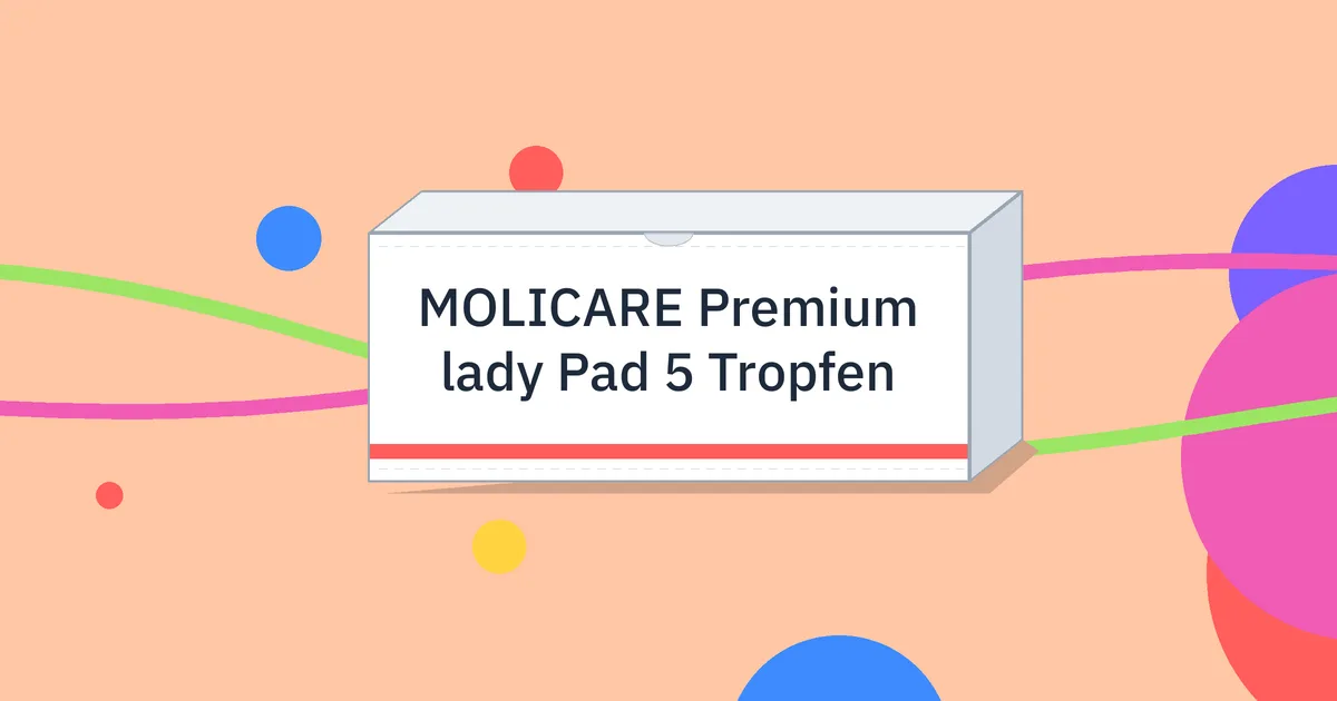 Symbolbild: Packung mit der Aufschrift MOLICARE Premium lady Pad 5 Tropfen (PZN 18659165) – Verfügbarkeit und Bezug in Apotheken in Frankfurt am Main